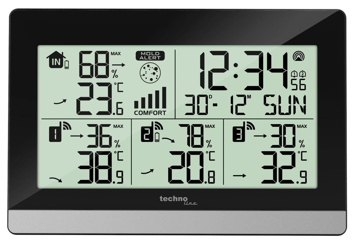 Weerstation Technoline WS 7065 144x96x38mm zwart/zilver met 3 buitense ...